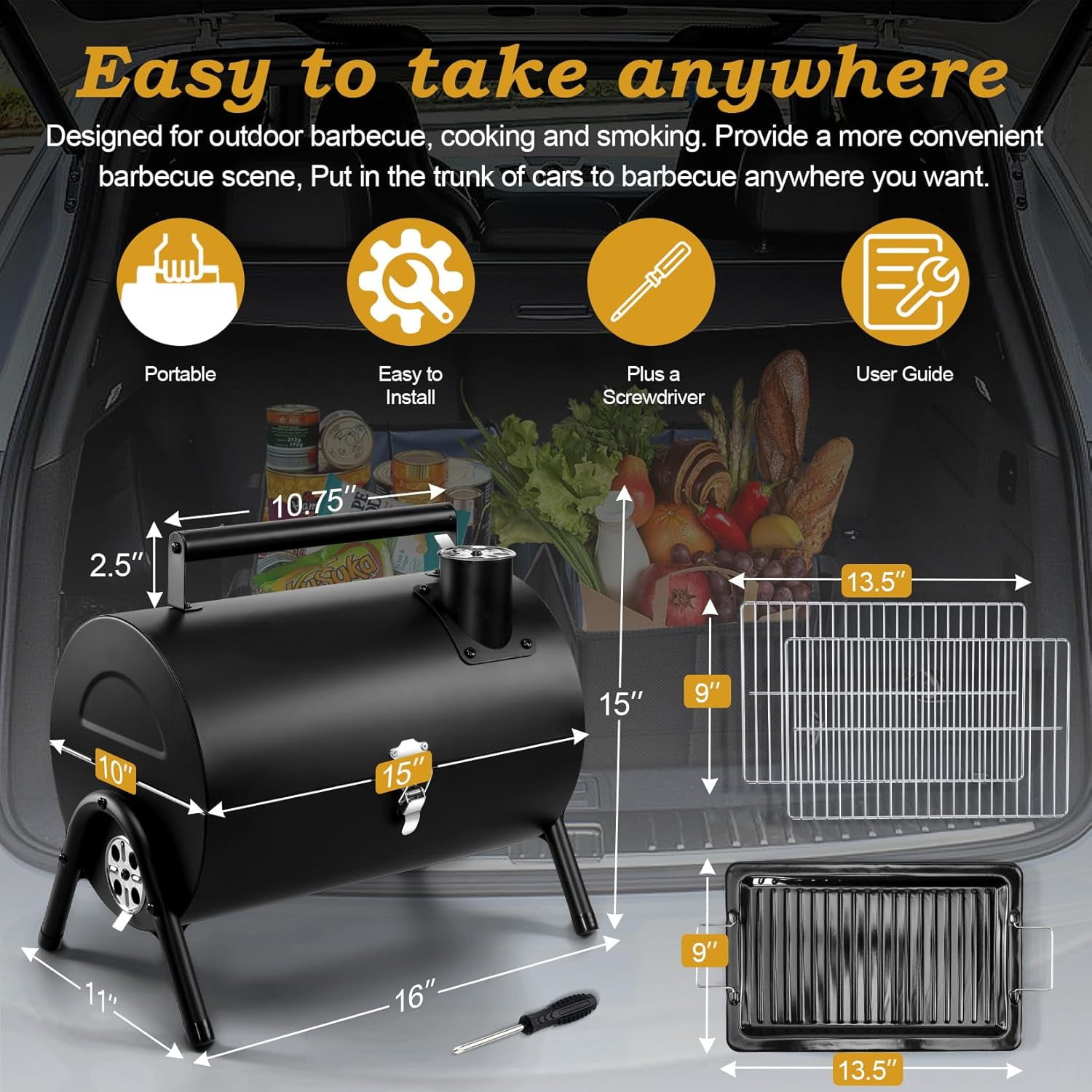 Portable Charcoal Grill (2 IN 1 Double-Sided), Small Tabletop Barbecue ...