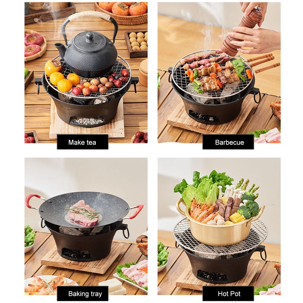 Portable Charcoal Grill - 9.45inch Cast Iron BBQ Grill with Stainless ...