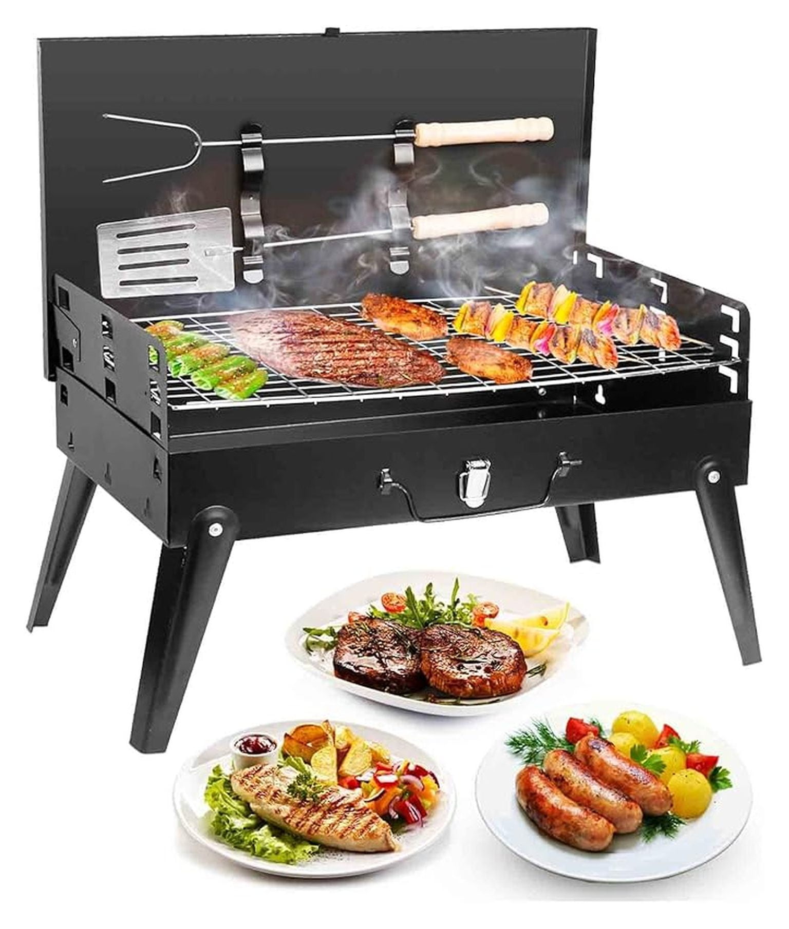 Portable Charcoal Grill, BBQ Foldable Barbecue Charcoal Grill Suitcase ...