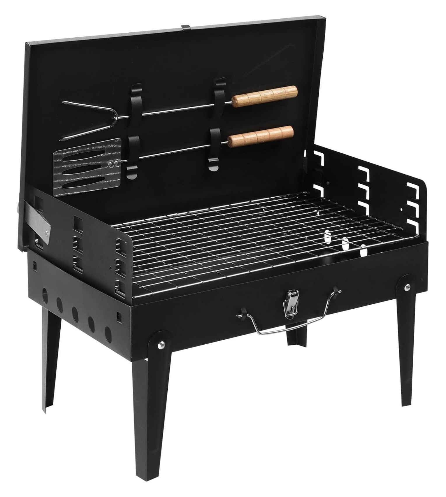Portable Charcoal Grill, Barbecue Charcoal Grill, Stainless Steel Folding BBQ Grill and Smoker ...