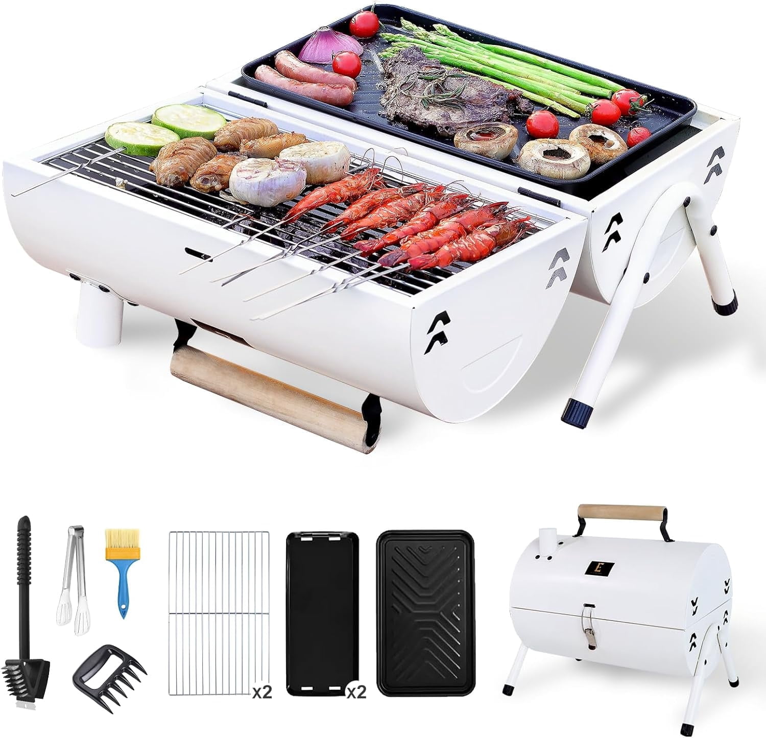 Portable Charcoal Grill Barbecue Grill Folding Set Double Sided ...