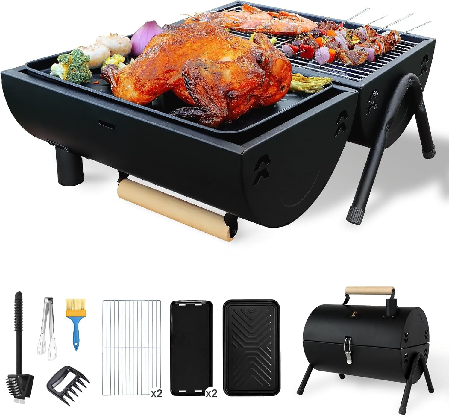 Portable Charcoal Grill Barbecue Grill Folding Set Double Sided ...