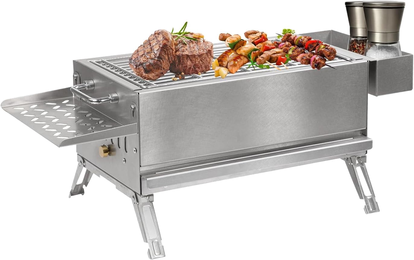 Portable Charcoal Grill, Easy to Assembly & Clean Stainless Steel Mini ...