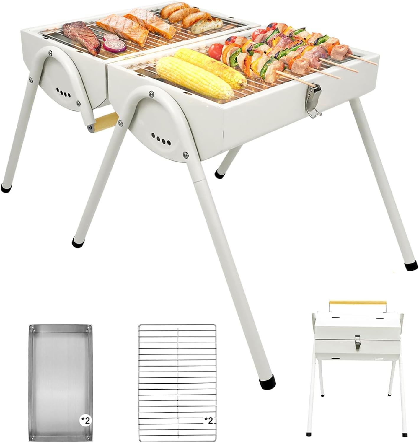 Portable Charcoal Grill, Foldable BBQ Grill with 232 Sq In Cooking Area ...