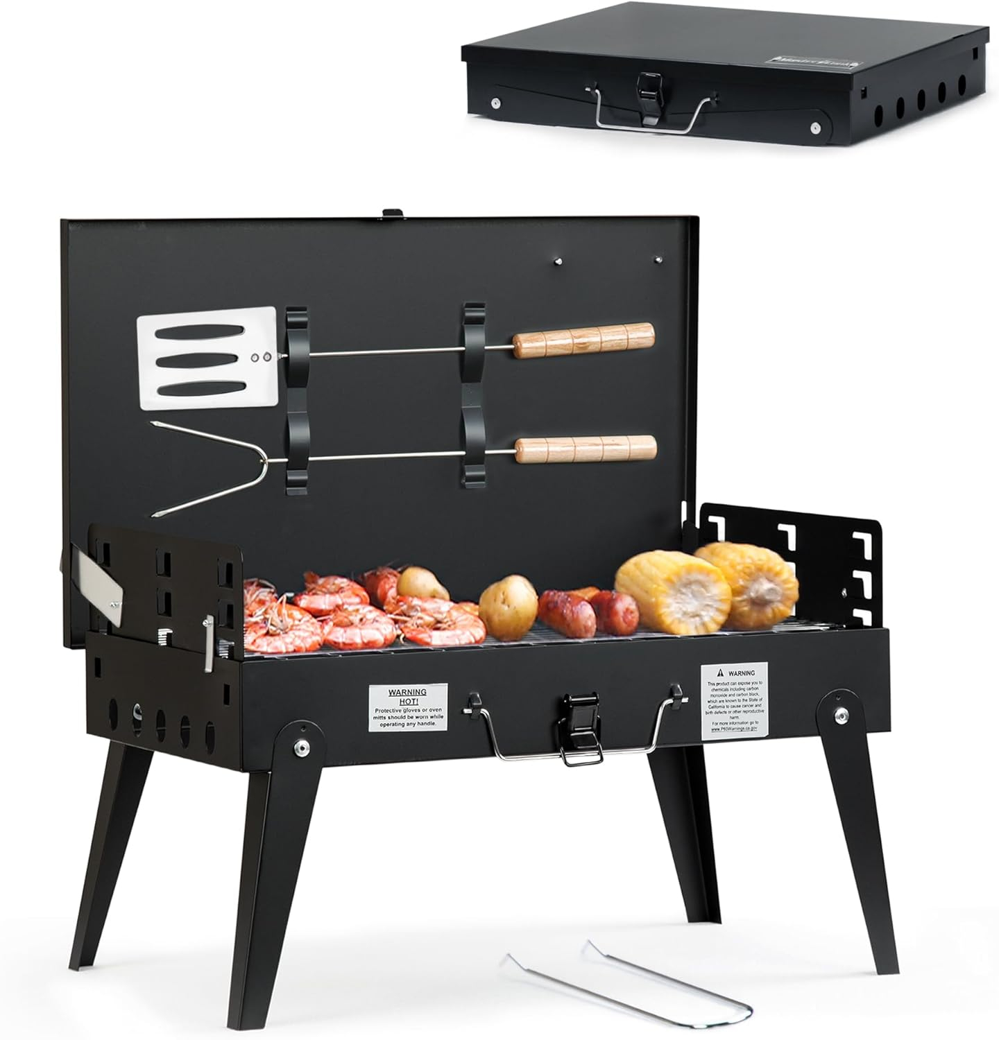 Portable Charcoal Grill, Foldable BBQ Grill Kit Easy to Carry, Patio ...