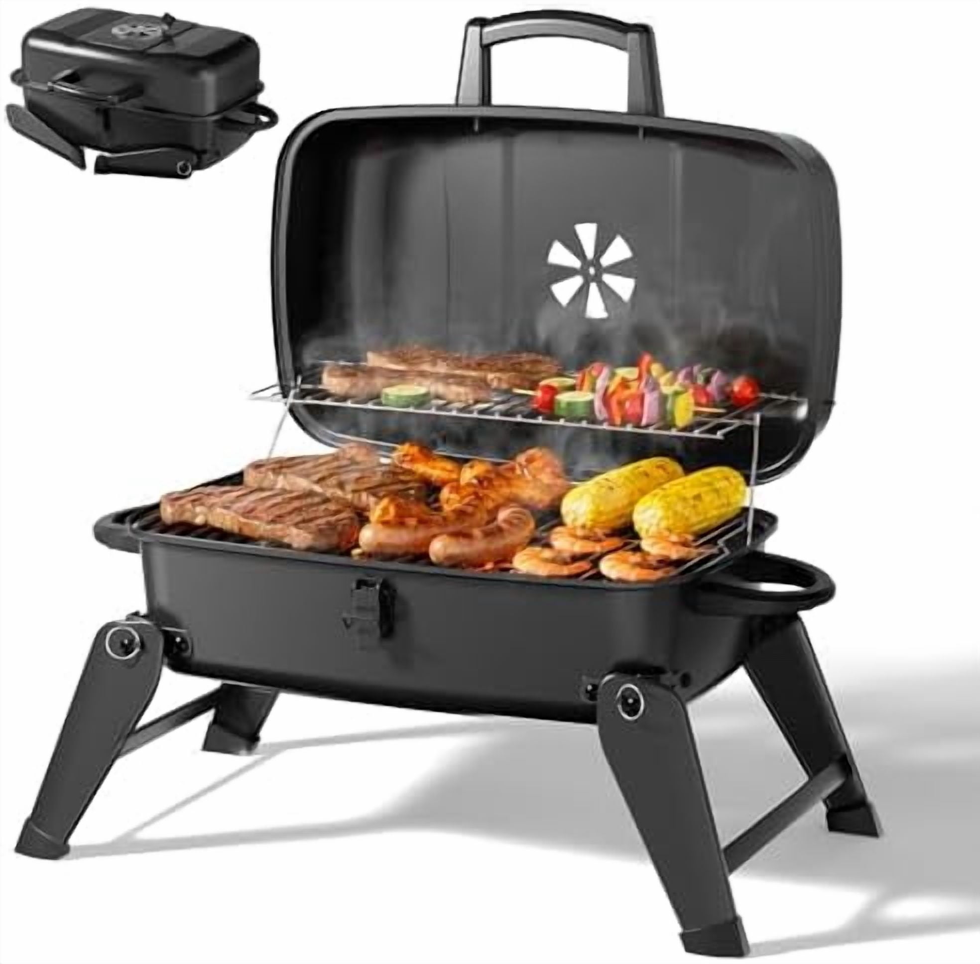 Portable Charcoal Grill, Foldable Lightweight BBQ Grill with Adjustable ...