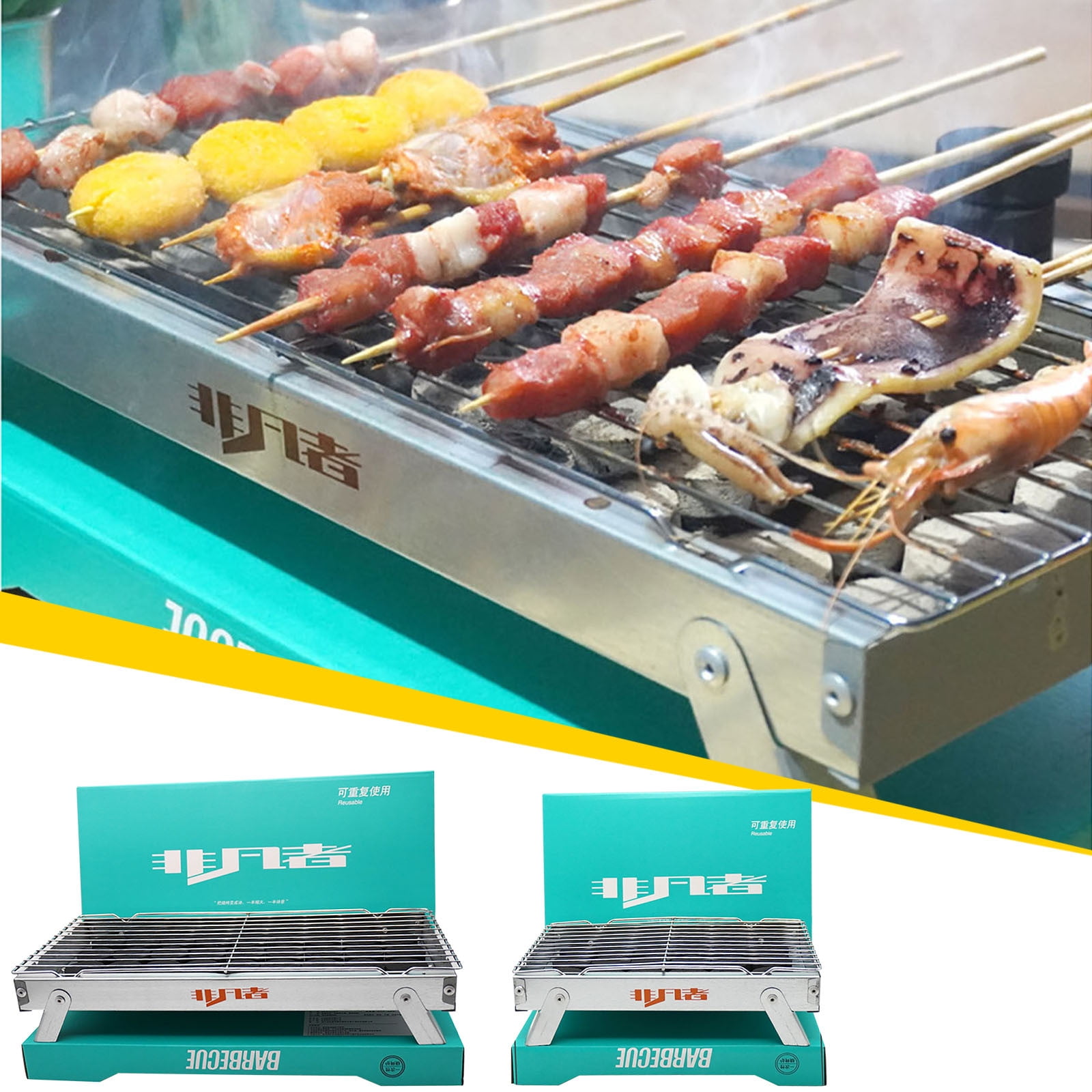 Portable Charcoal Grill, Folding Camping Stove, Stainless Steel ...