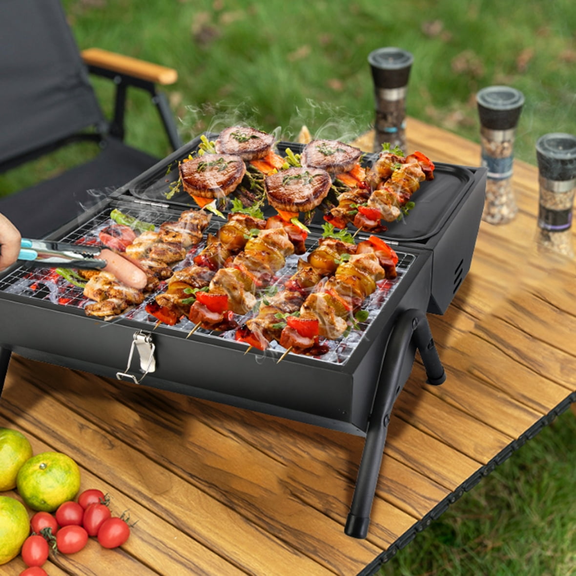 Portable Charcoal Grill, Folding Portable BBQ Charcoal Grill Compact Tabletop Mini Smoker Small ...