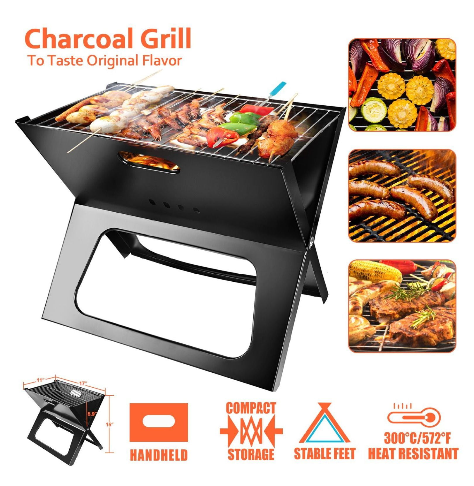 Portable Charcoal Grill - Mini Tabletop BBQ Grill for Camping, Outdoor ...