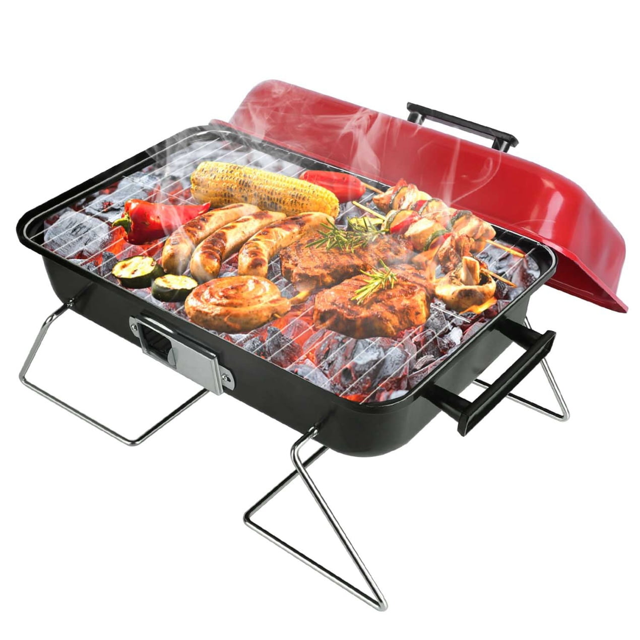 Portable Charcoal Grill, Outdoor Tabletop Grill, Small Barbecue Smoker, Folding BBQ Grill with ...