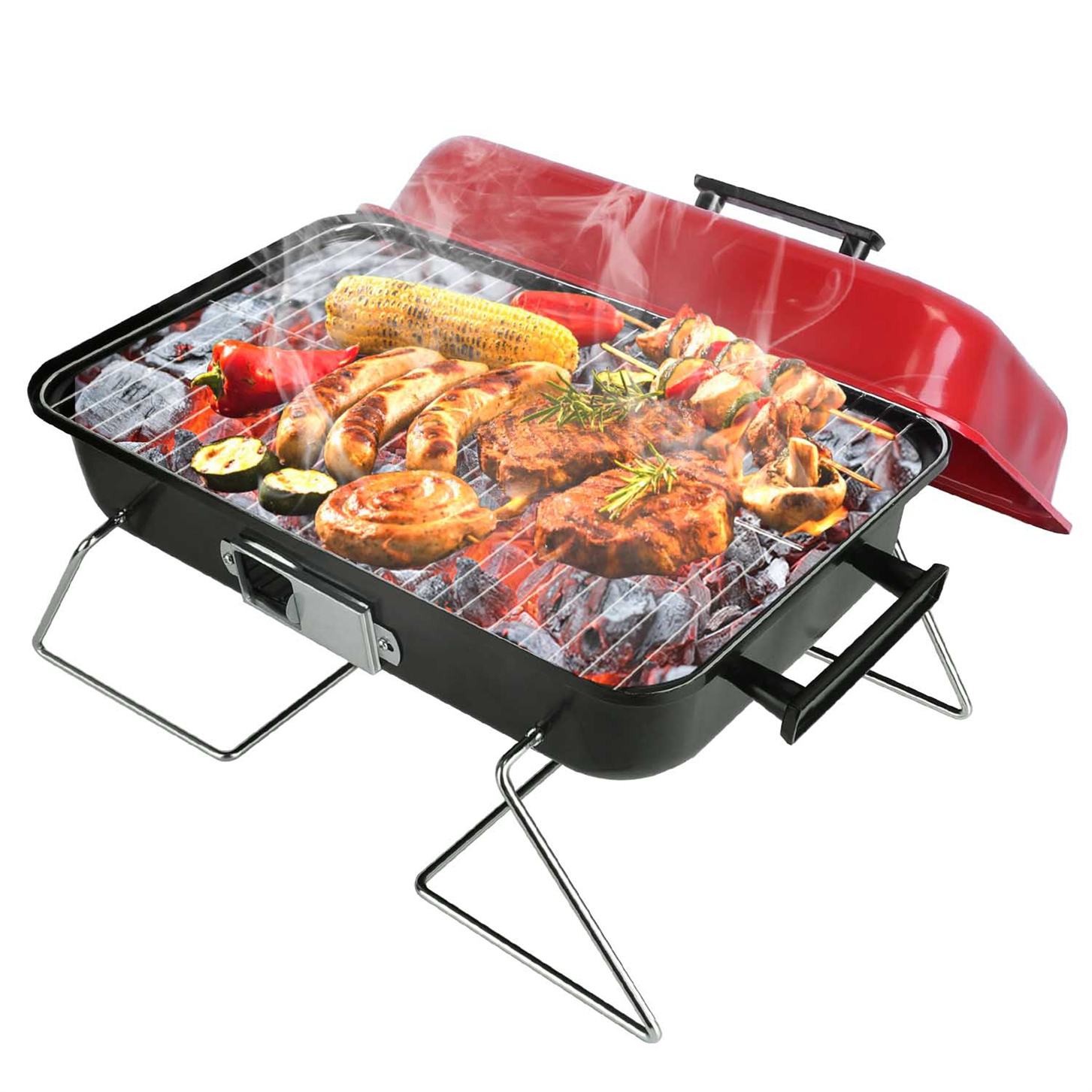 Portable Charcoal Grill Outdoor Tabletop Grill Small Barbecue Smoker Folding BBQ Grill with Lid ...