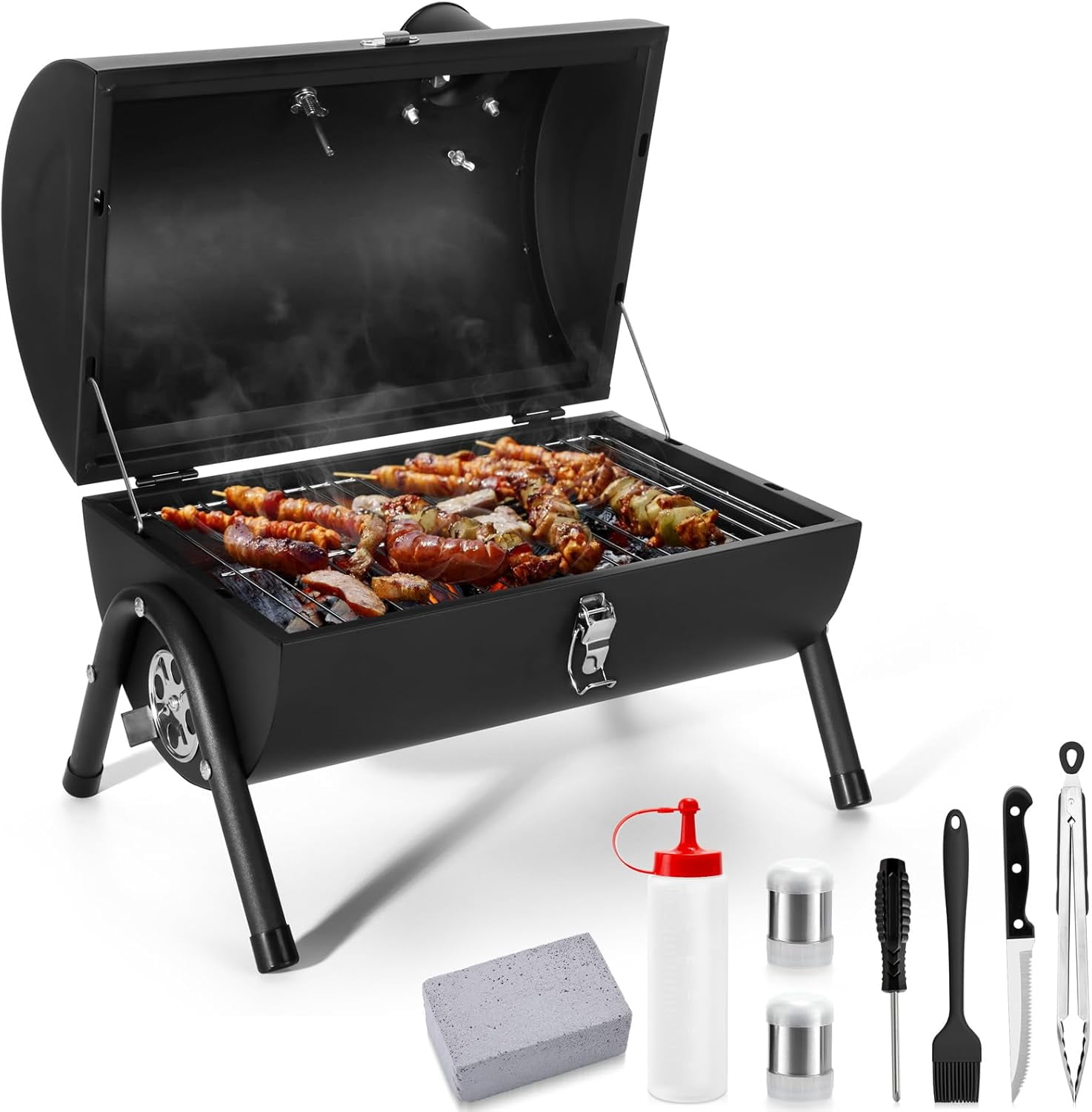 Portable Charcoal Grill Set of 8, Outdoor Small Tabletop BBQ Charcoal ...