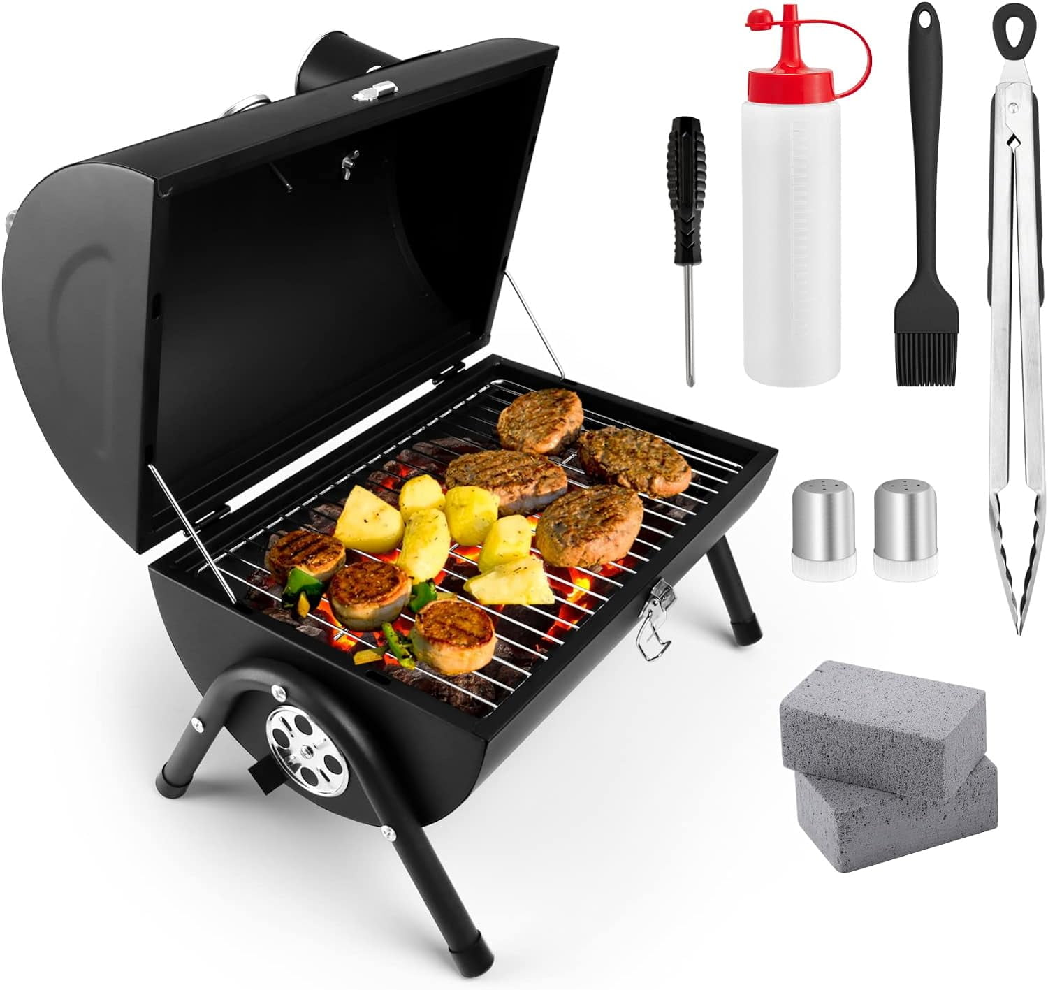 Portable Charcoal Grill Set of 9, Small Compact BBQ Grill, Mini Folding ...