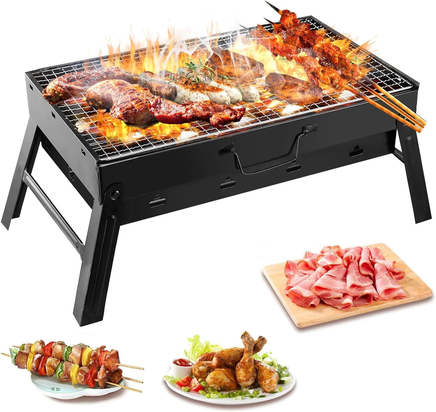 Portable Charcoal Grill, Small BBQ Grill Compact Foldable Barbecue Grill, Outdoor Folding ...