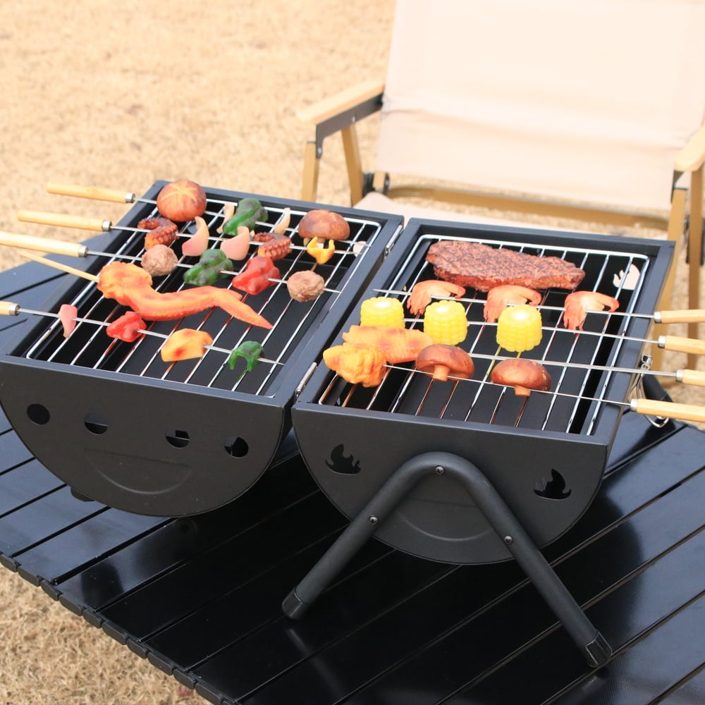 Portable Charcoal Grill, Small Tabletop Barbecue Grill with Chimney, for Outdoor Camping BBQ ...