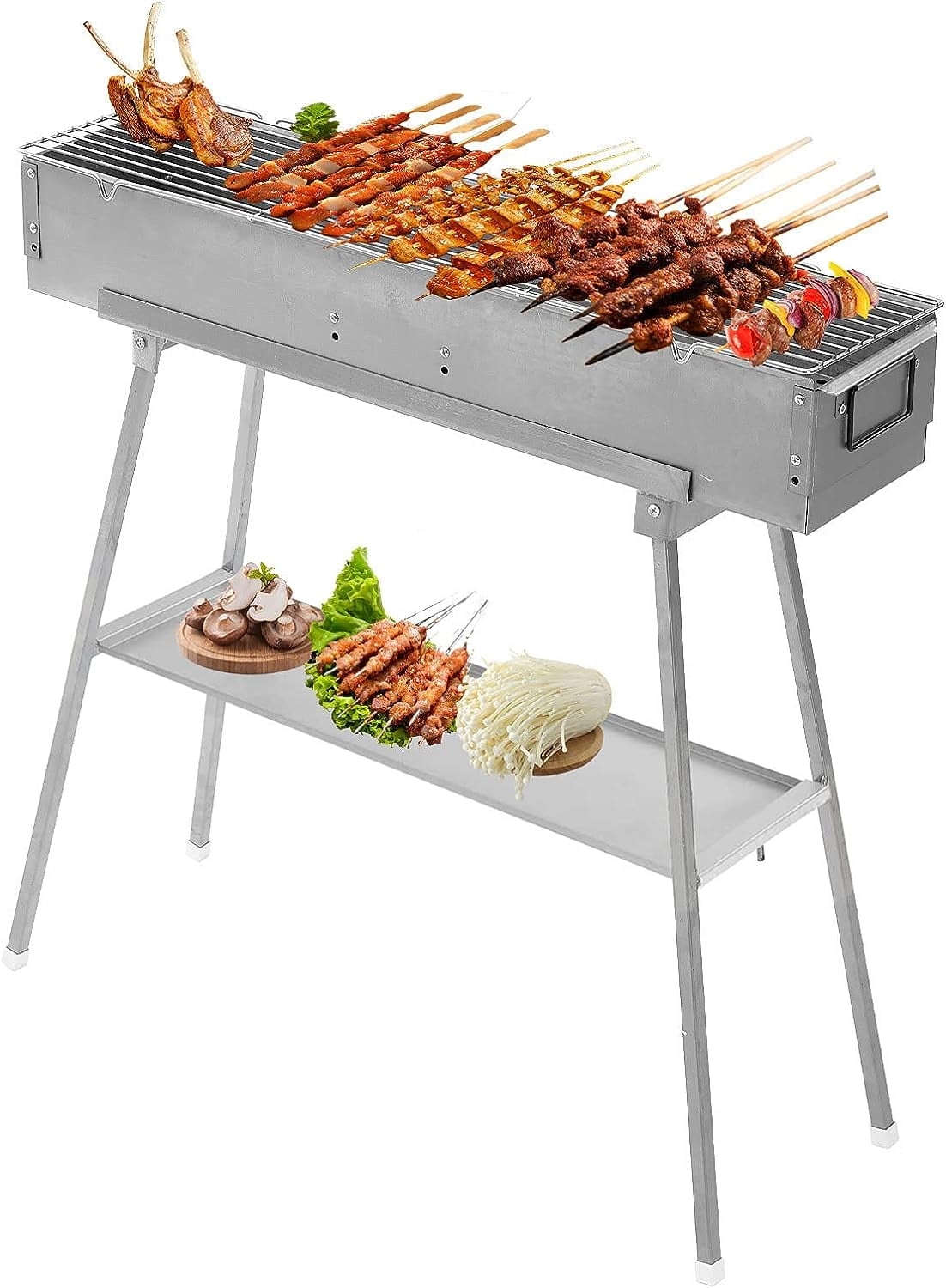 Portable Charcoal Grill - Stainless Steel BBQ Grill with Foldable Stand ...