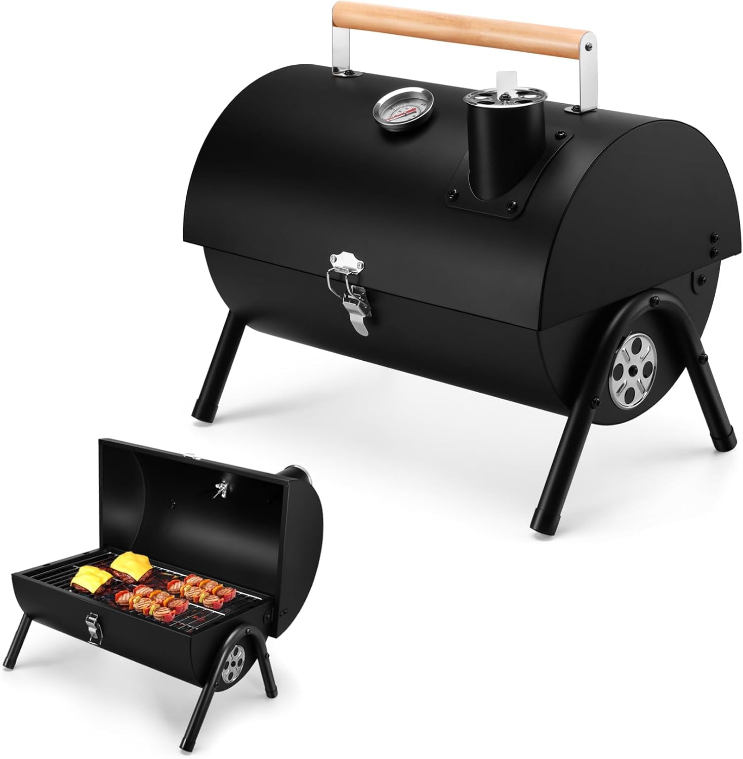 Portable Charcoal Grill with Thermometer, Small Tabletop Barbecue Grill ...
