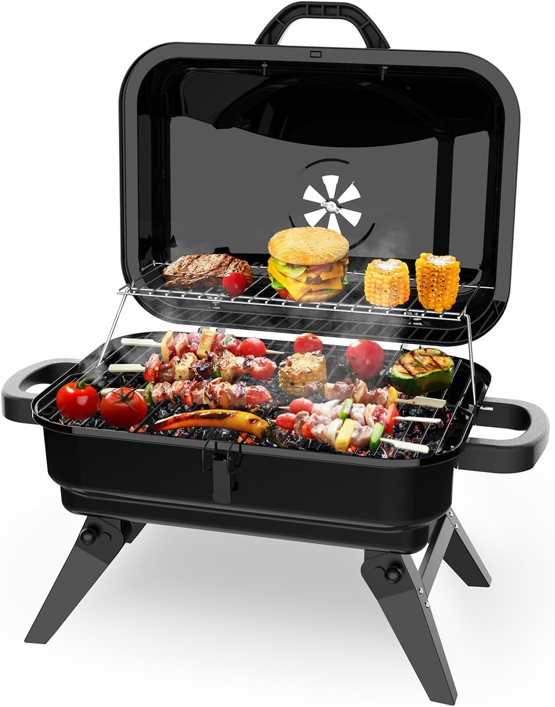 Portable Charcoal Grill with Warming Rack, Small Tabletop Barbecue ...