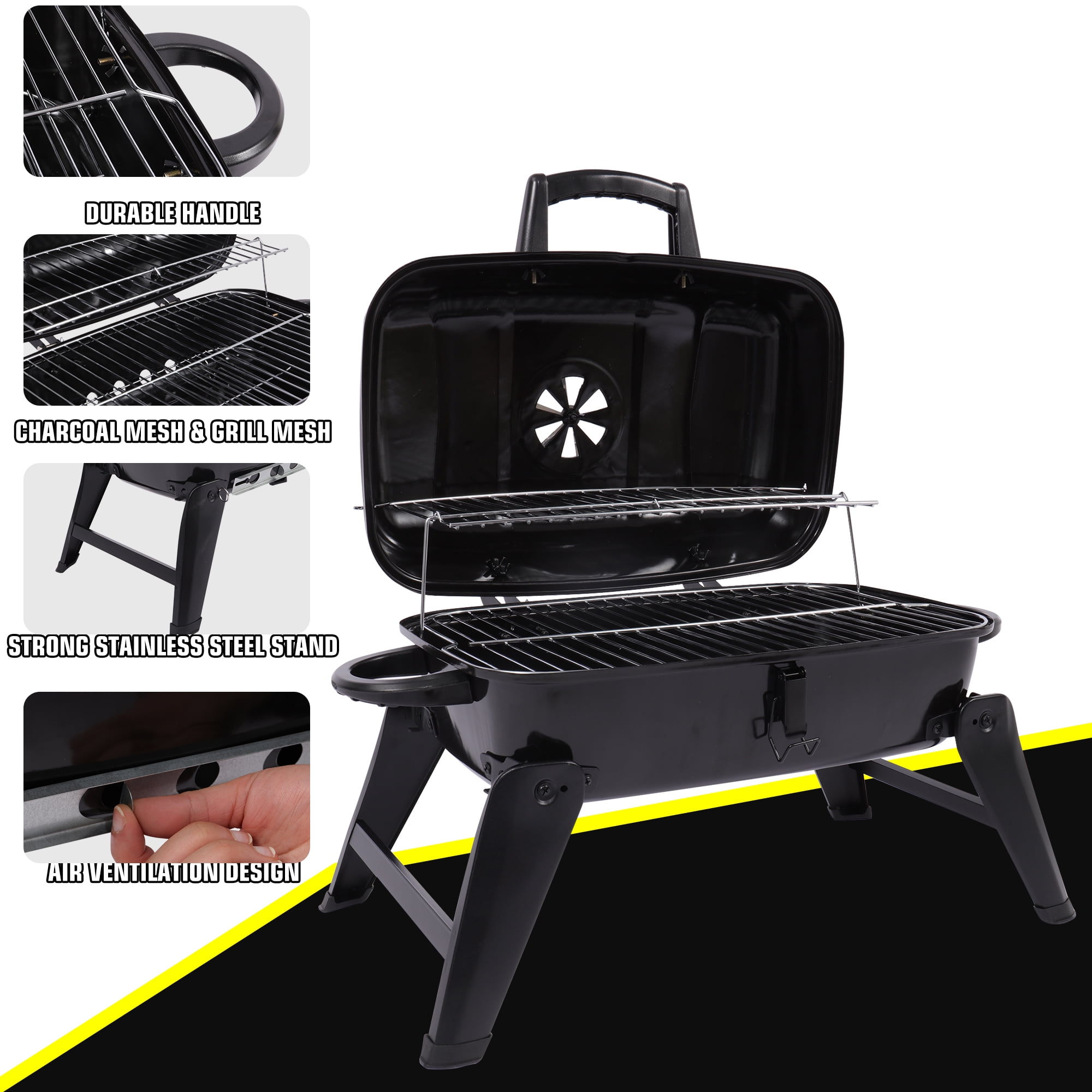 Portable Charcoal Grill with Two Side Handles, Compact Outdoor Tabletop Charcoal Grill - Walmart.com
