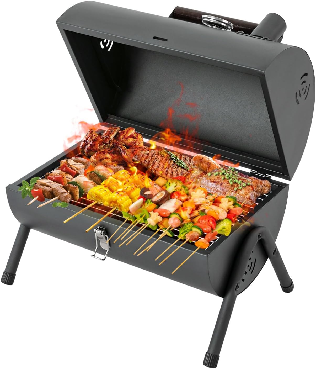 Portable Charcoal Grills - Mini Barbecue Grill with Thermometer - Small ...