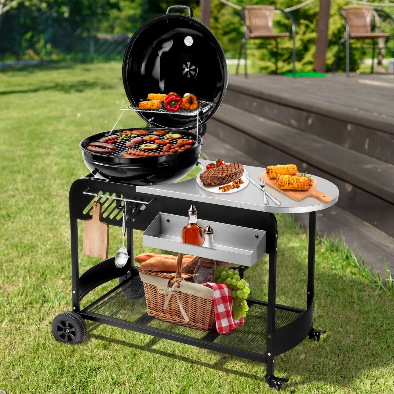 Portable Charcoal Grills for Outdoor, Large BBQ Smoker with Wheels ...