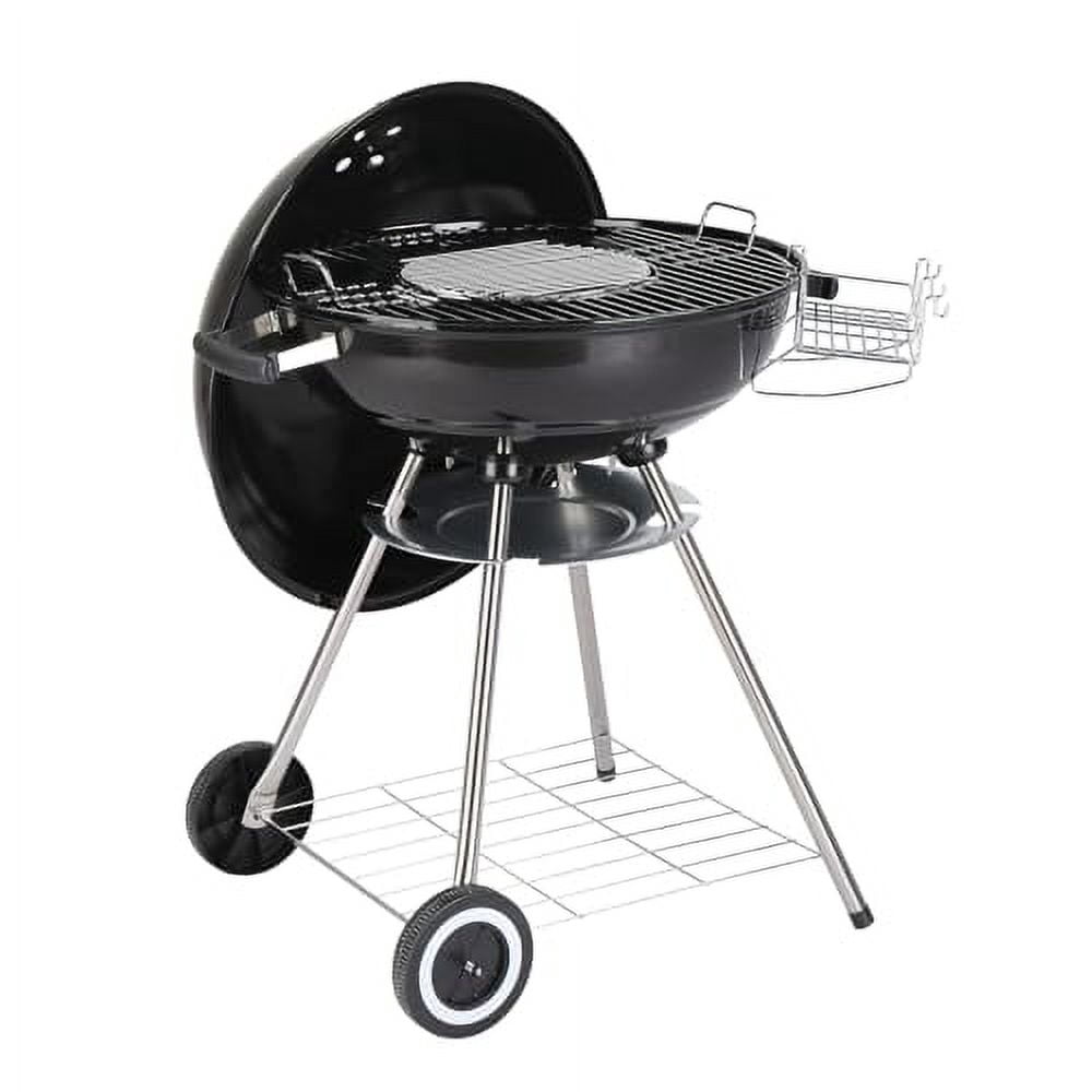 Portable Charcoal Round Grill with Wheels and Storage Holder, Picnic ...