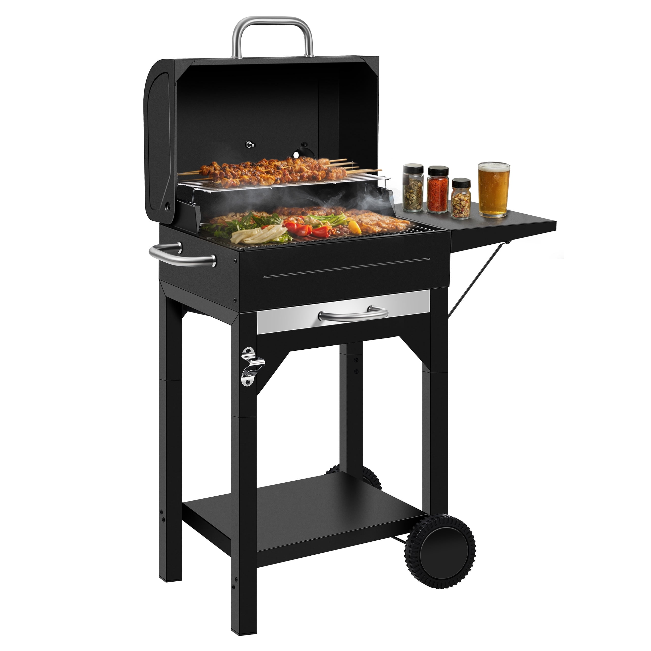 Portable Charcoal Smoker Grill Combo with Offset Firebox – Heavy Duty ...