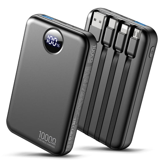 Portable Charger 10000mAh Power Bank with 4 Built-in Cables,LED Display ...