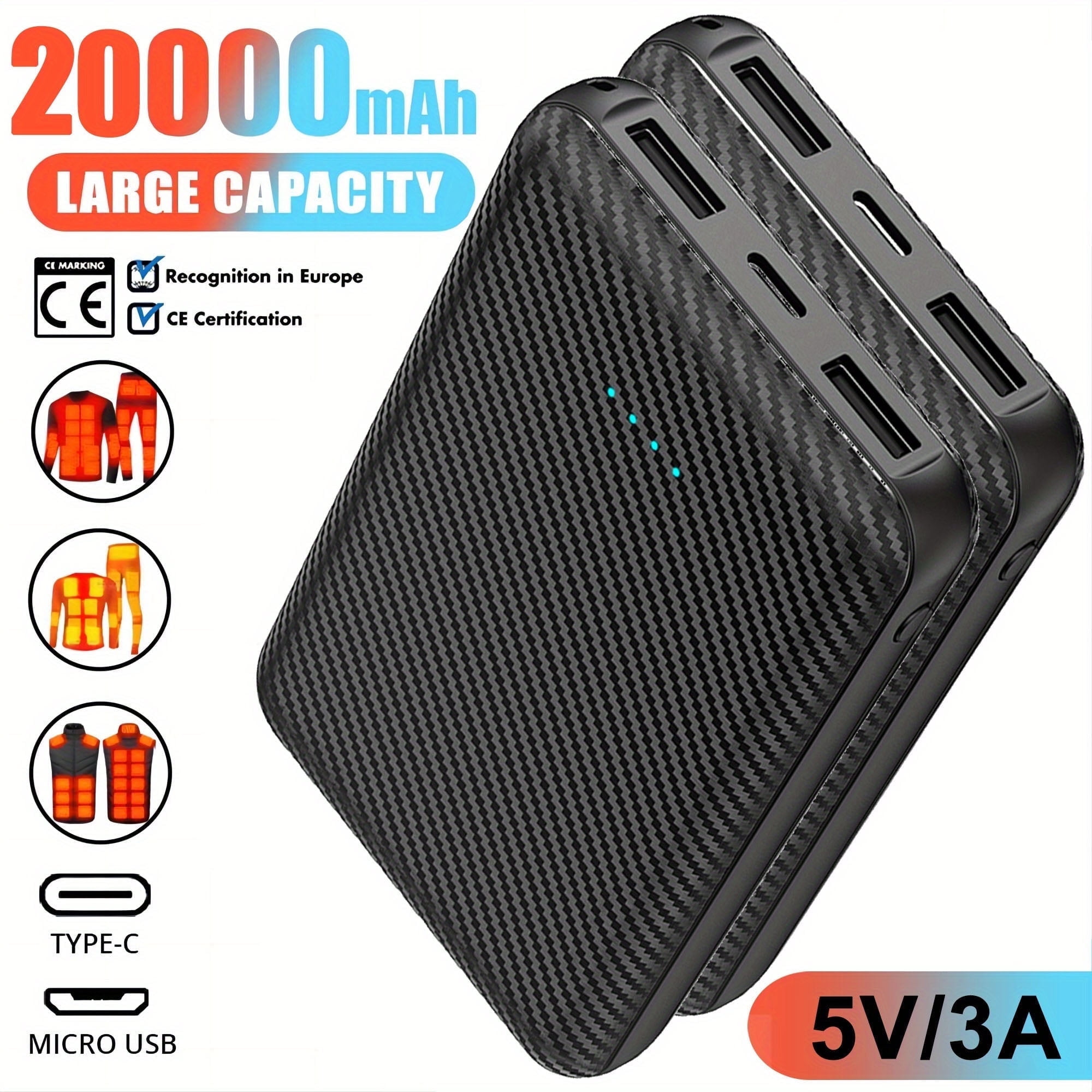 Portable Charger, 2 Pack 5V 3A USB C Power Bank, 20000 mAh External ...