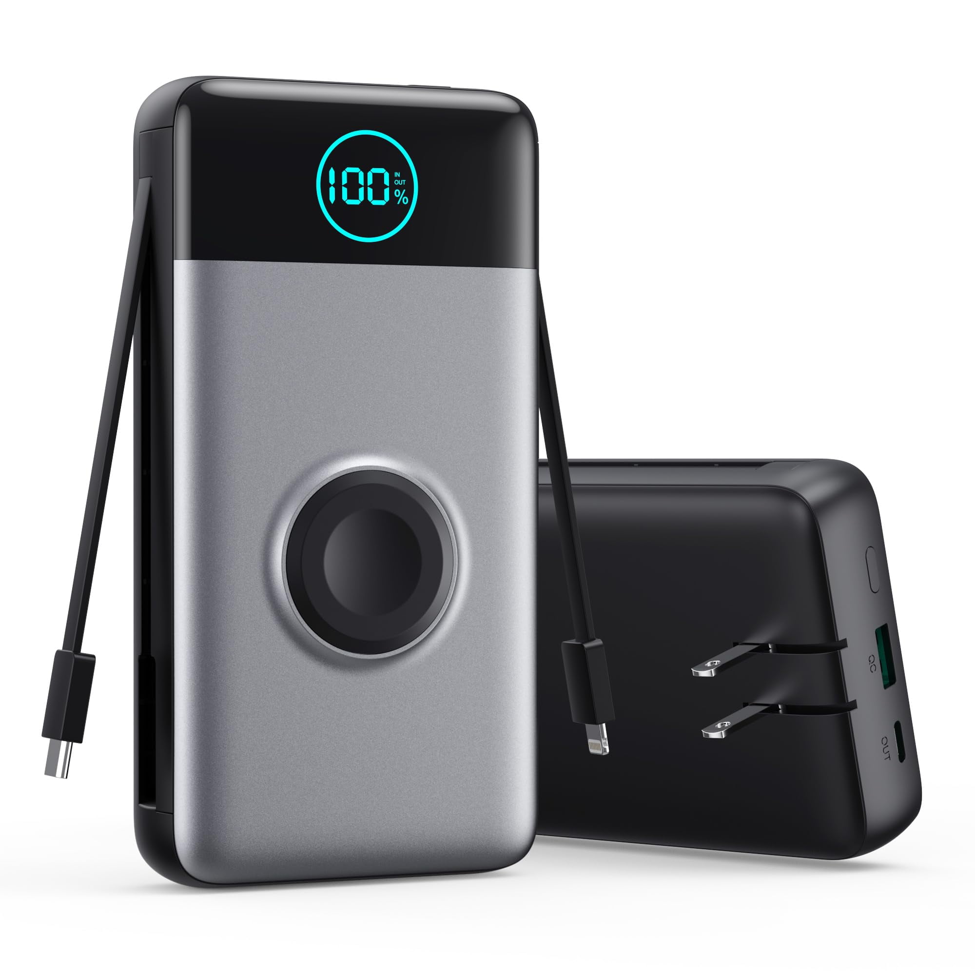 Portable Charger 40800mAh Power Bank with Built-in Cables,Wall Plug and iWatch Charger,6-IN-1 ...