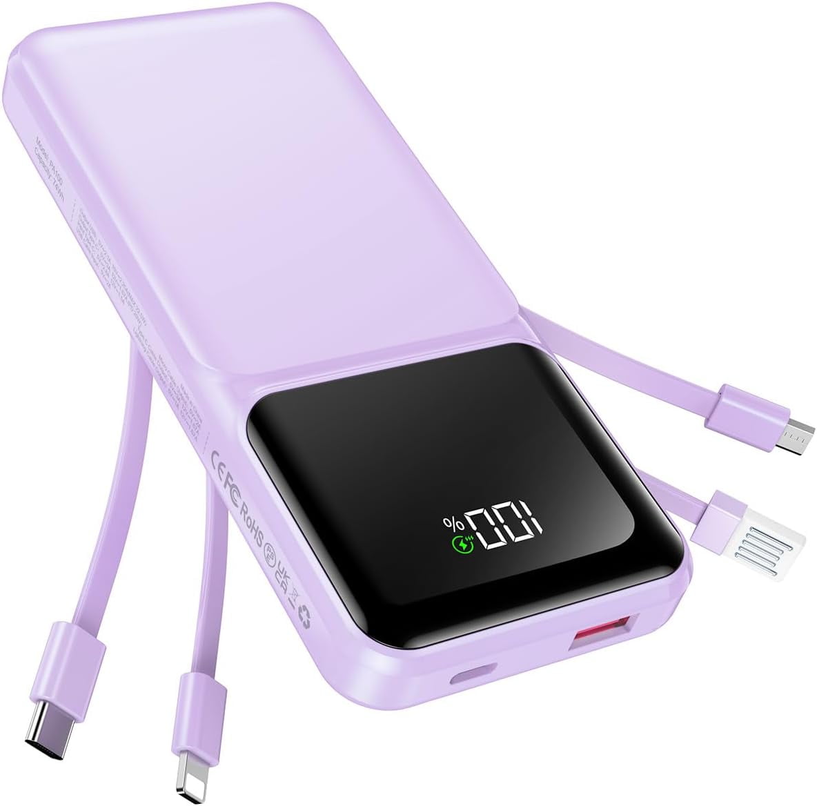 Portable Charger with Built in Cable - 20000mAh Fast Charging LED ...