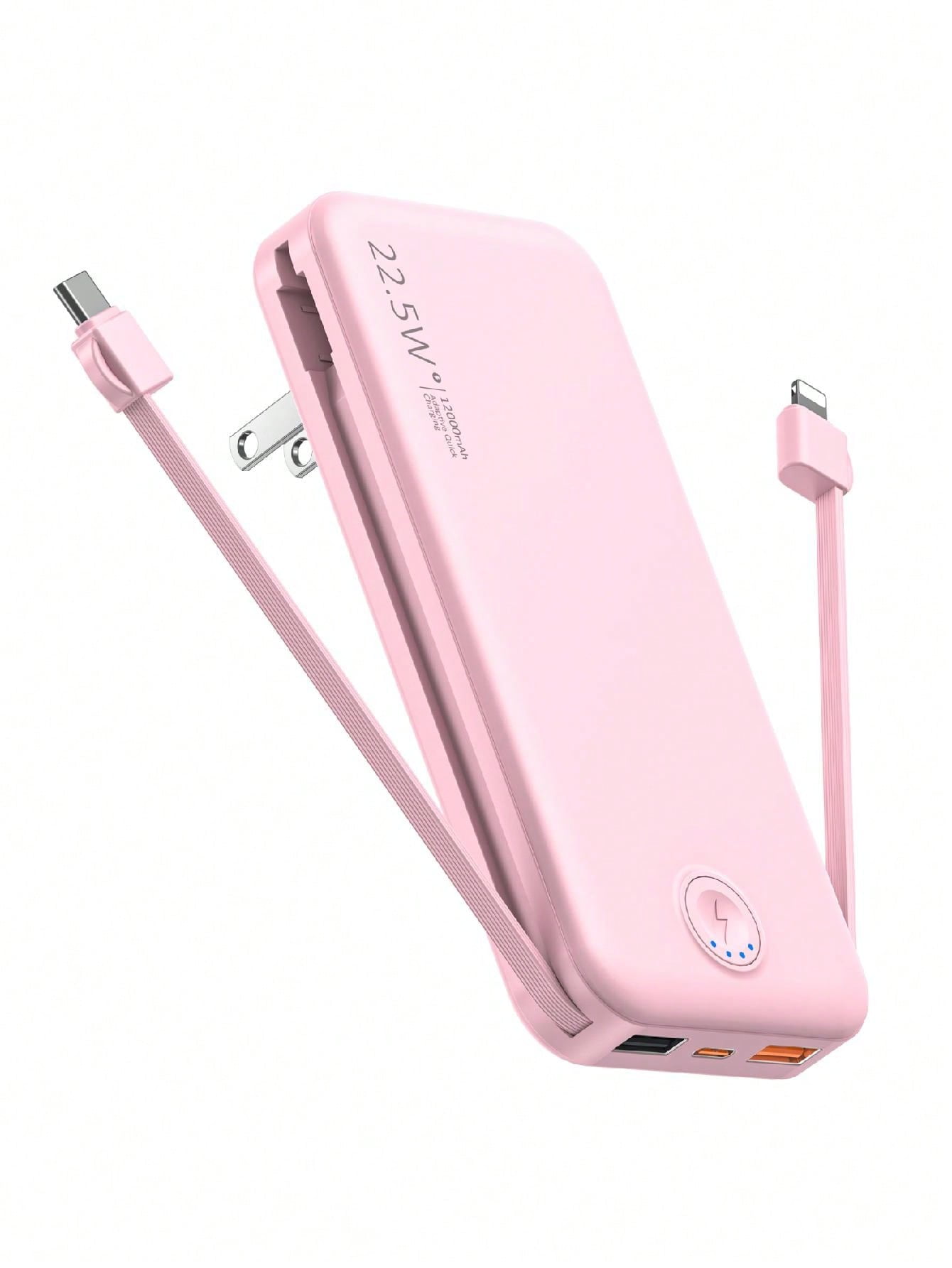 Portable Charger With Built In Cable And AC Wall Plug, USB C Power Bank ...