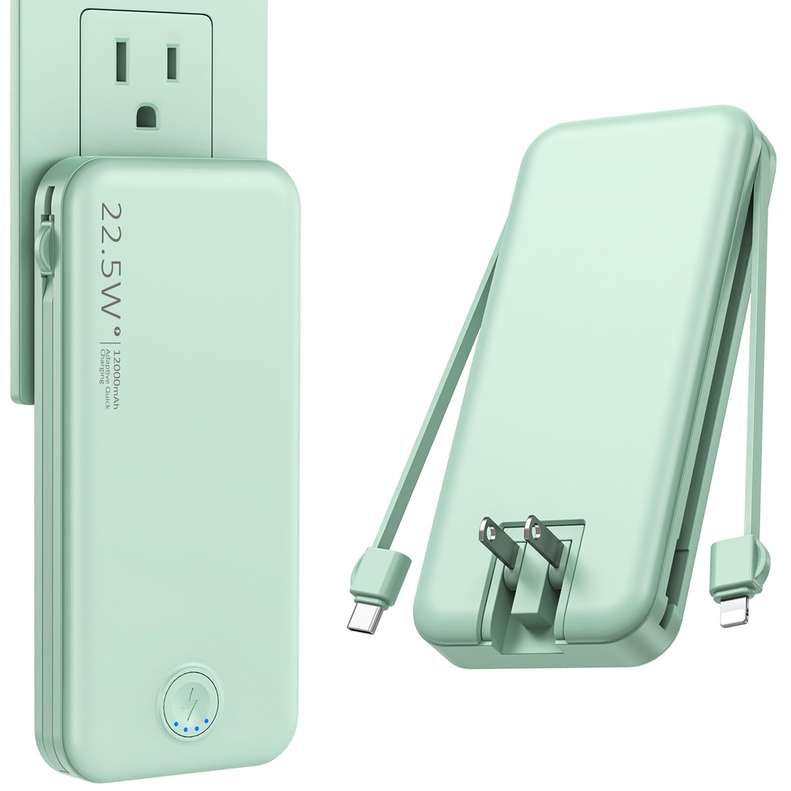 Portable Charger with Built in Cable and AC Wall Plug, USB C Power Bank ...