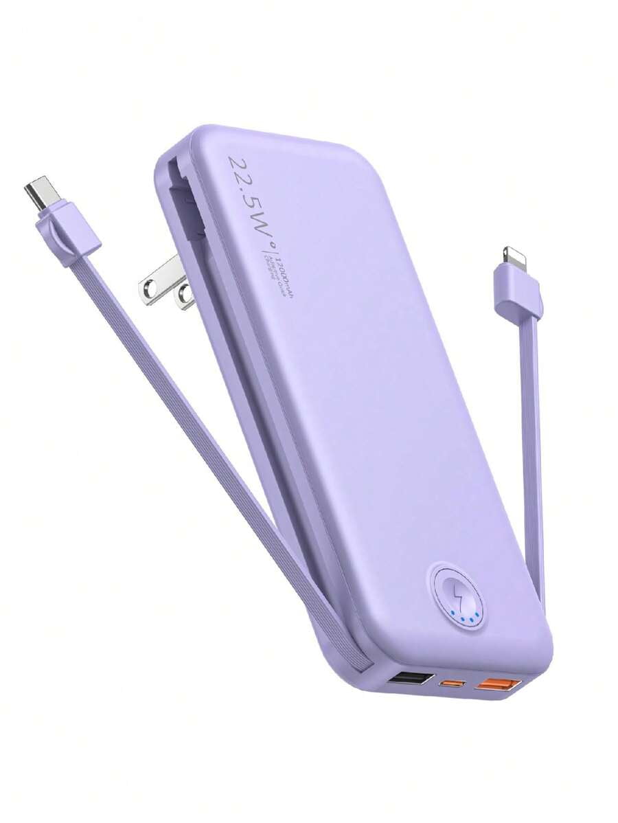 Portable Charger With Built In Cable And AC Wall Plug, USB C Power Bank ...