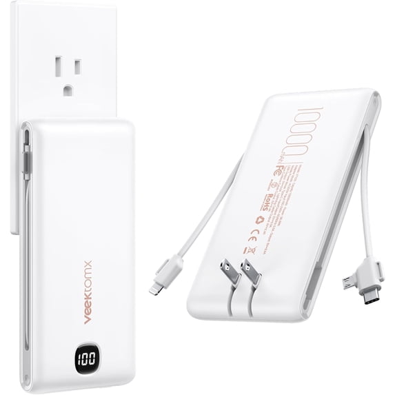 Portable Charger with Built in Cables 10000mAh, Power Bank for iPhone ...