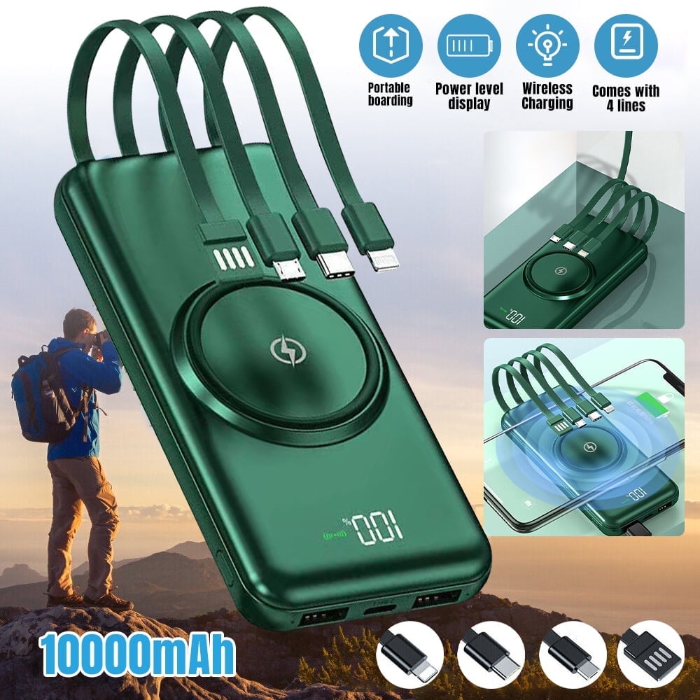 Portable Charger with Built-in Cable, 10000mAh Ultra-thin Power Bank ...