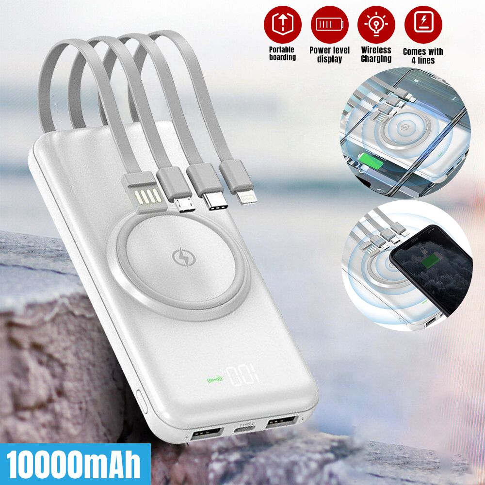 Portable Charger with Built in Cables, 10000mAh Slim USB C Power Bank,4 ...