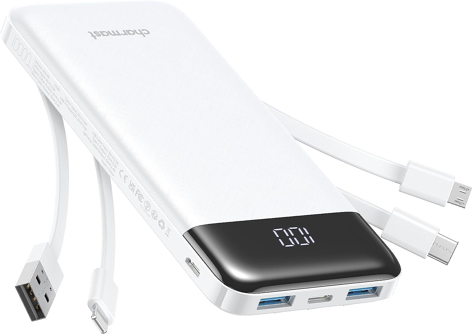 Portable Charger with Built in Cables, Power Bank Cords Wires, Slim ...