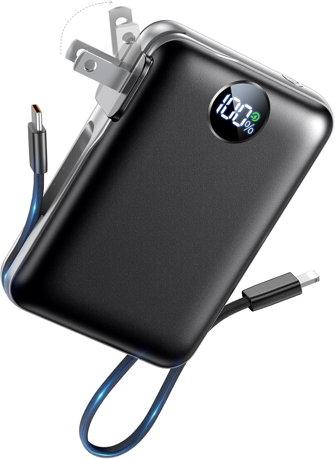 Portable Charger with Built in Cables & Wall Plug,10000mAh Power Bank ...