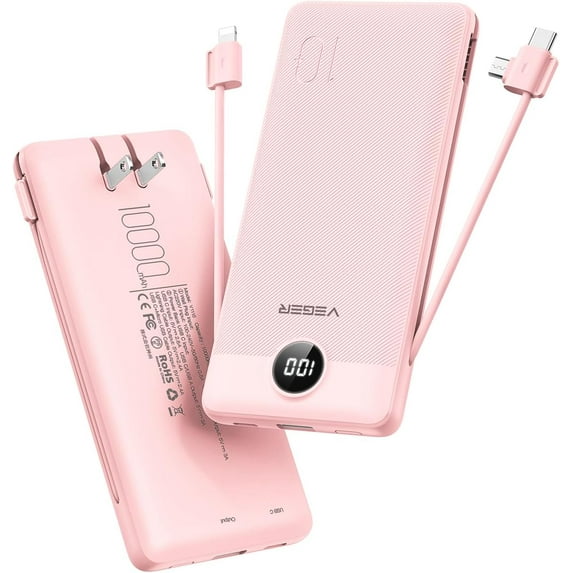 Portable Charger with Built-in AC Plug and Cables, All in One 10000mAh ...