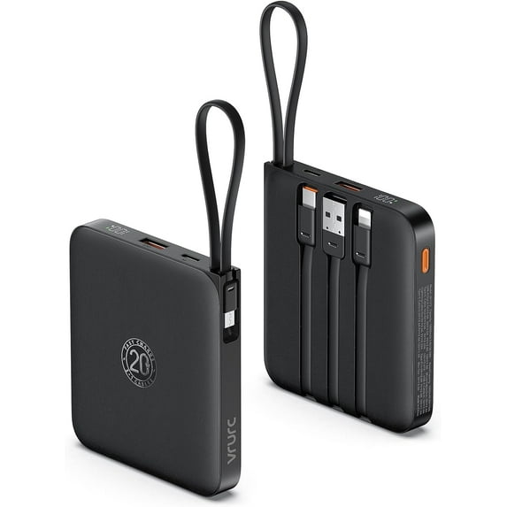 Portable Charger with Built-in Cable, 10000mAh 22.5W Fast Charging USB ...