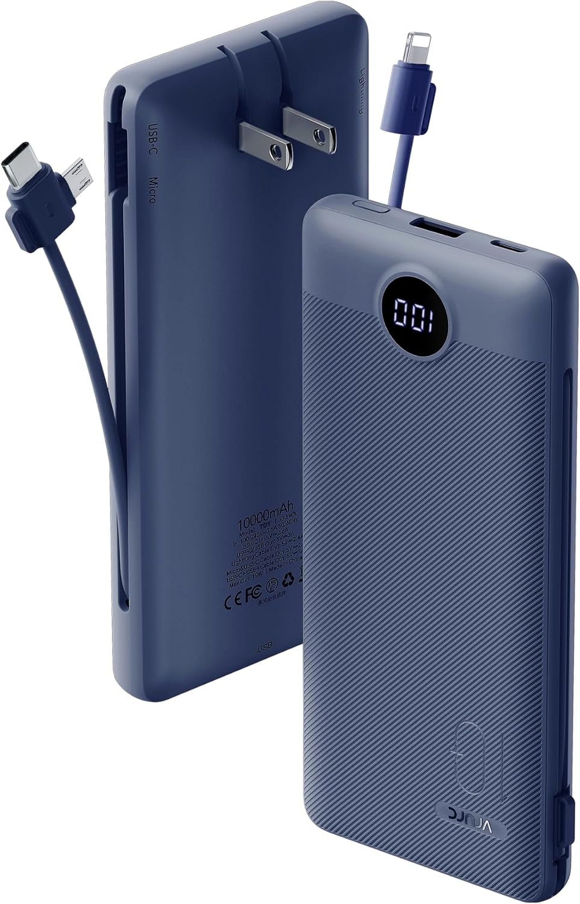 Portable Charger Built-in Cables and AC Wall Plug, USB C Power Bank ...