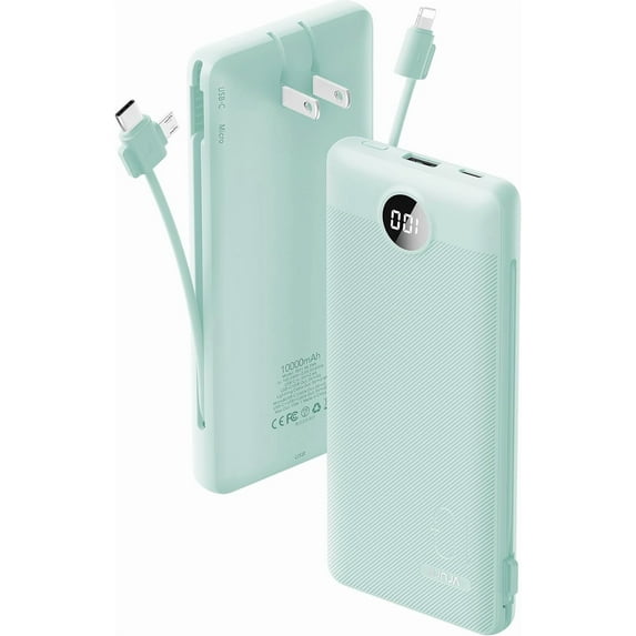 Portable Charger Built-in Cables and AC Wall Plug, USB C Power Bank ...
