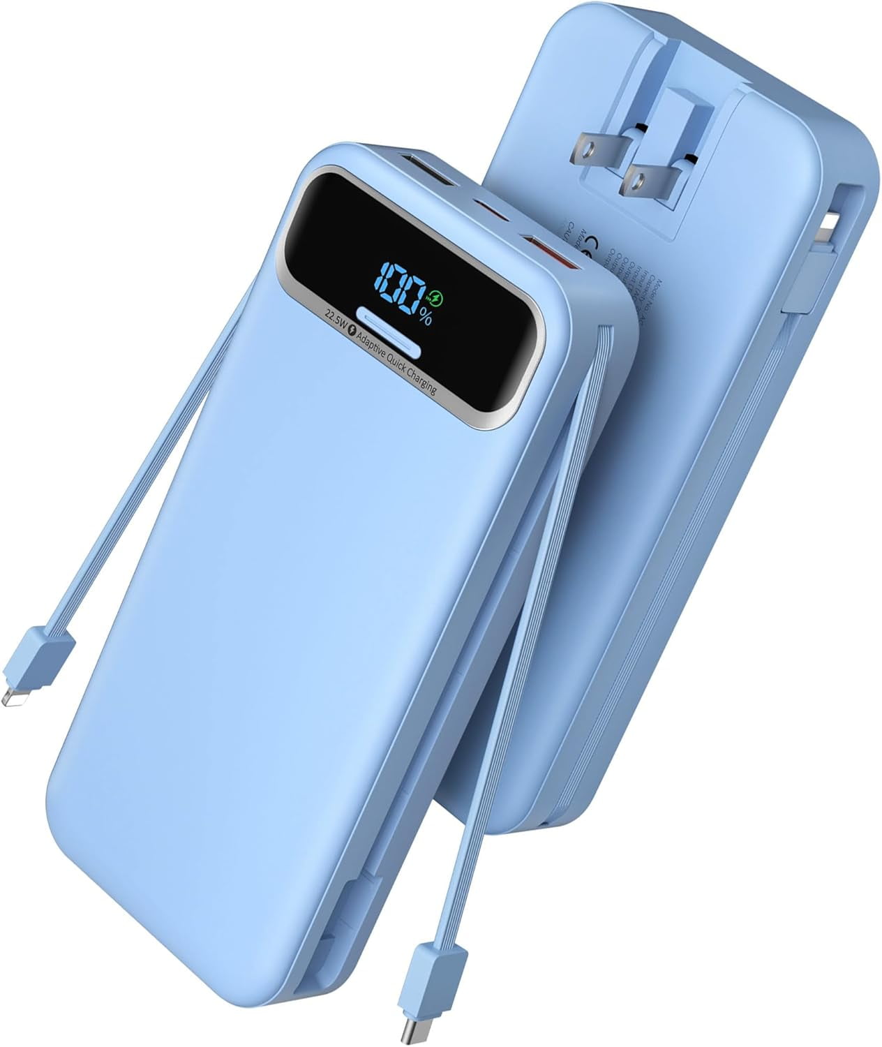 Portable Charger Power Bank with Built in Cables and AC Wall Plug,PD20W ...