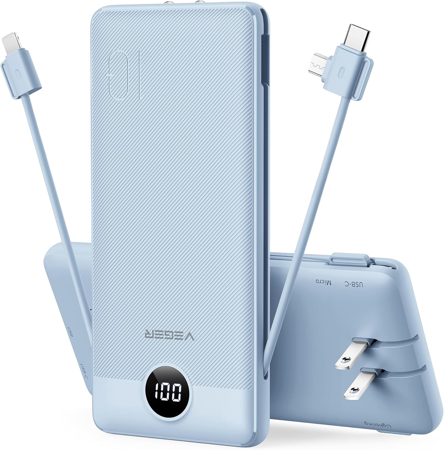 Portable Charger Power Bank with Built-in AC Plug and Cables, All in ...