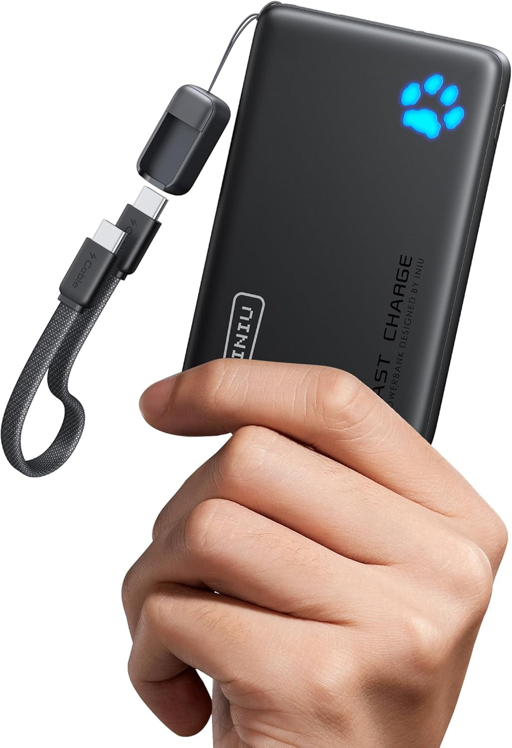 Portable Charger, Ultra Slim 45W Fast Charging with Attached USB C ...