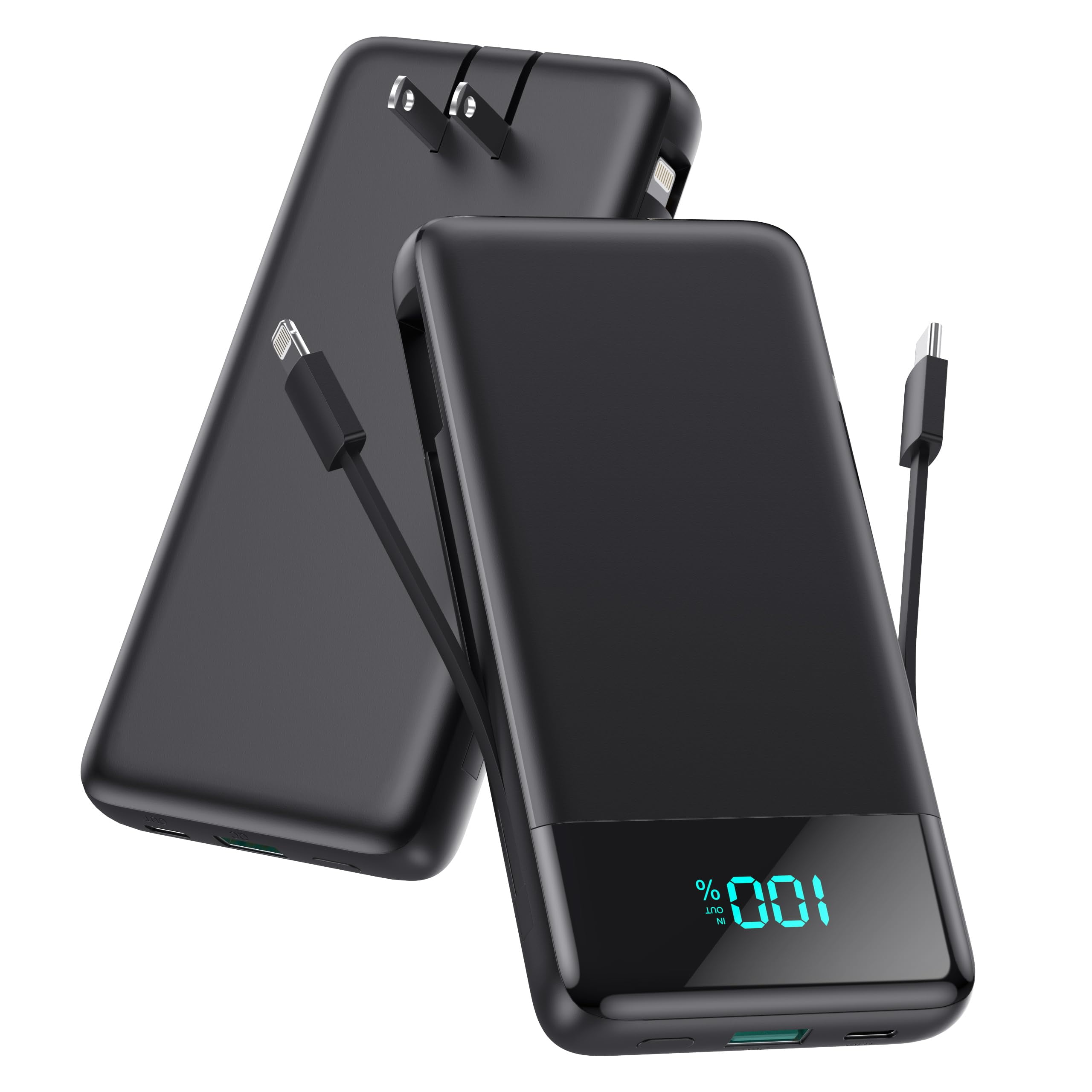 Portable Charger for iPhone with Built in Cables Wall Plug,Upgraded ...