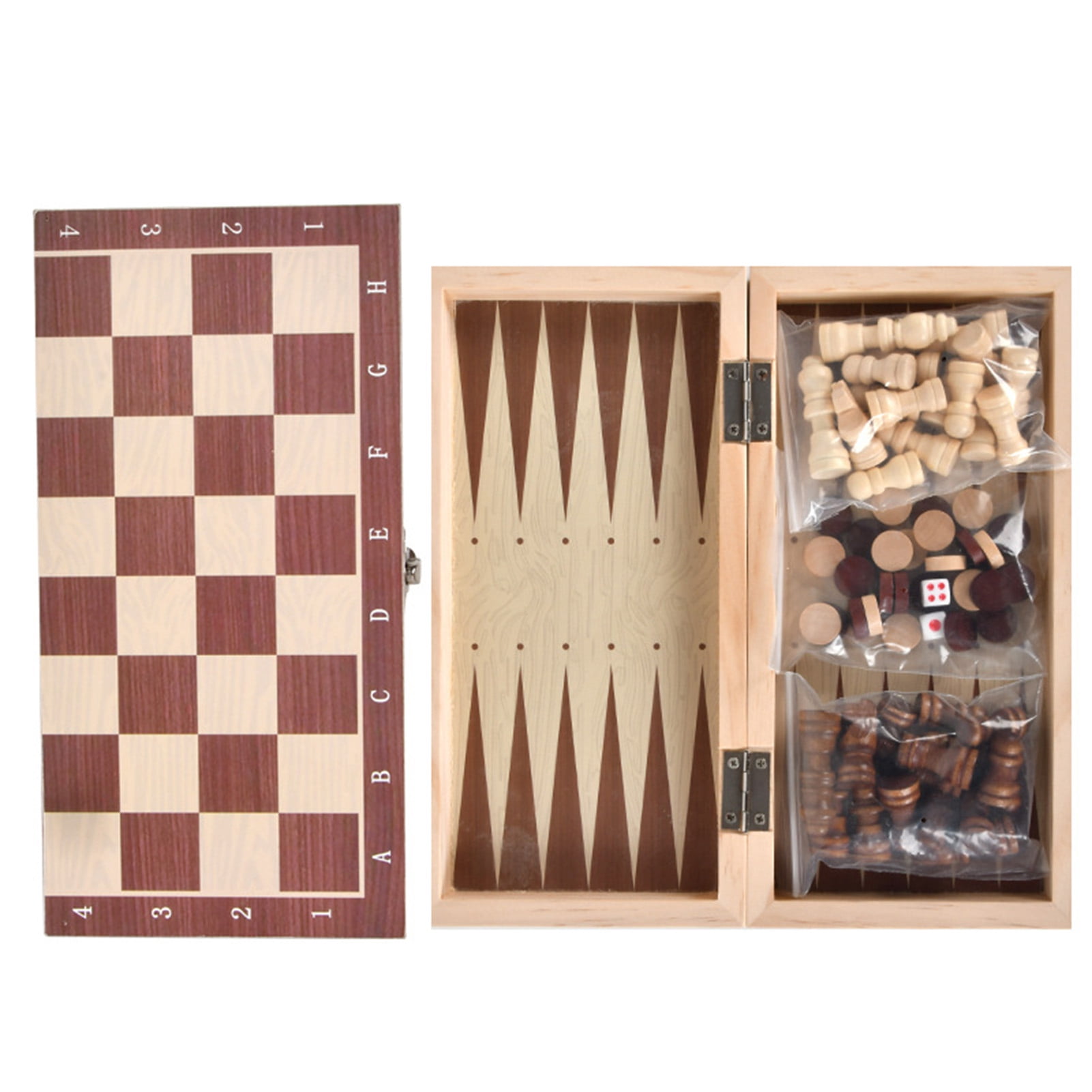 Portable Chessboard Toy Wooden Chess Board Set 3-in-1 Chess Checker ...