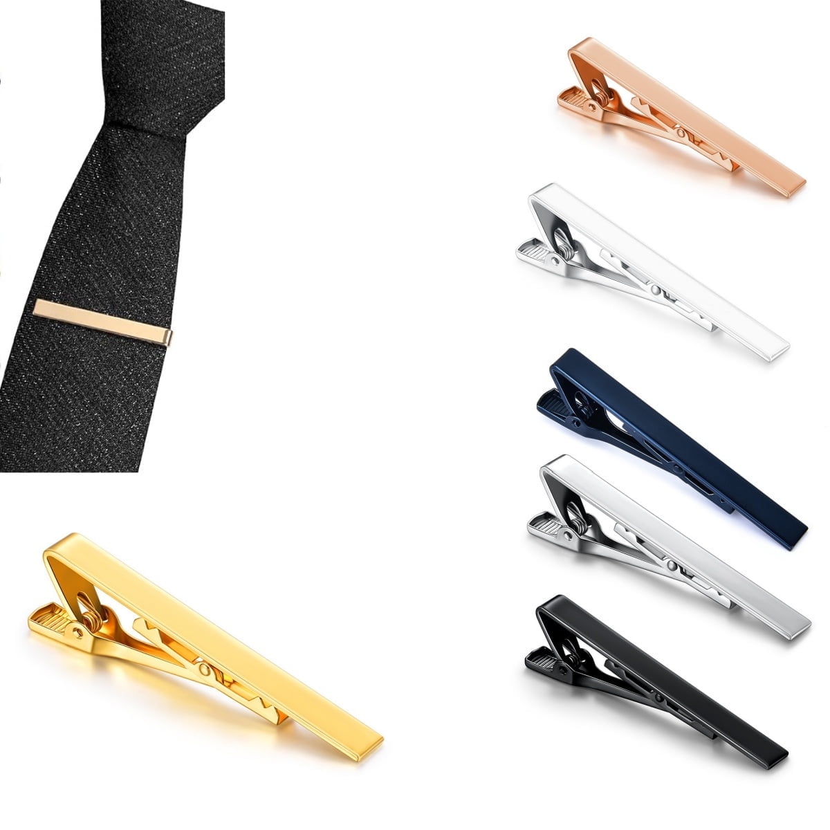Portable Classic Tie Clips,QZS Reusable Mens Tie Bar Pinch Clip Set ...