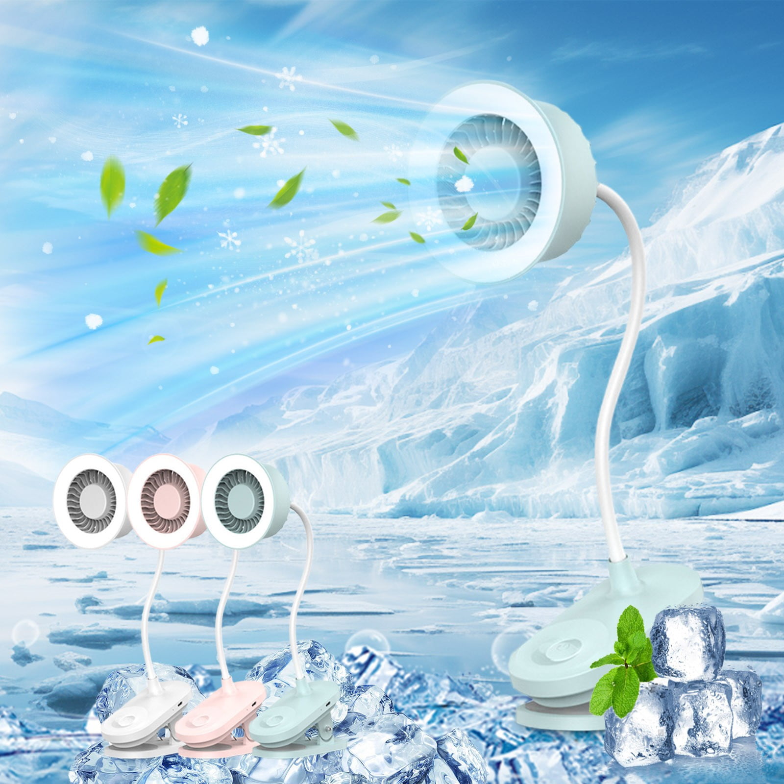 Portable Clip on Fan,2-in-1 Small Desk Fan with LED Ring Light,USB ...